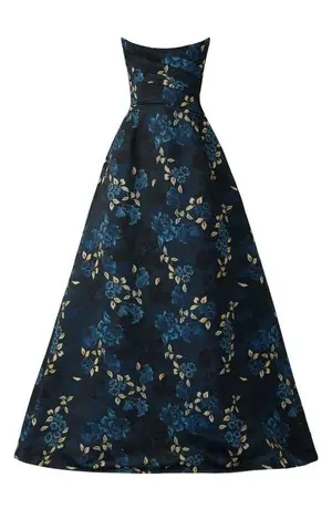SAU LEE Anika Pleated Strapless Satin Ballgown