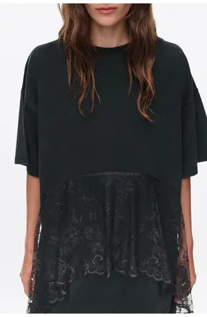 Bimba Y Lola Lace Ruffle T-shirt - Washed Black