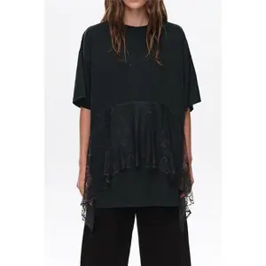 Bimba Y Lola Lace Ruffle T-shirt - Washed Black