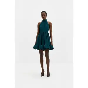 MALINA Fern Halterneck Ruffled Midi Dress