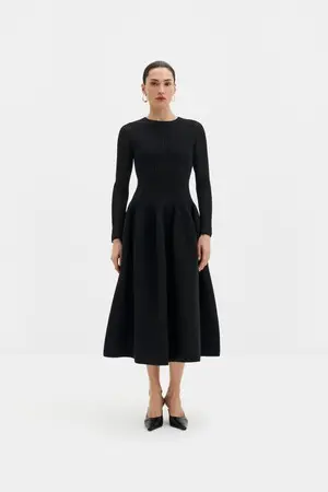 MALINA Elona Voluminous Knitted Midi Dress - Black