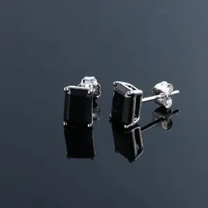 LUVMYJEWELRY Kova 1.55ct Emerald Cut Black Spinel Stud Earrings 925 Silver