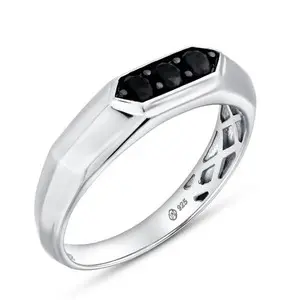 LUVMYJEWELRY Tora 0.3ct Hexagon Black Spinel Ring 925 Silver