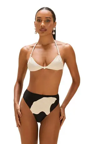 PatBO Selene Mesh Printed High Waist Bottom - Black