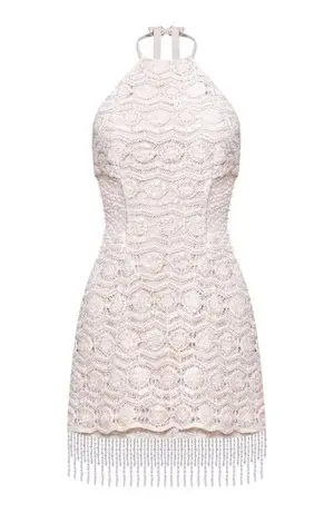 PatBO Crochet Bloom Halterneck Mini Dress
