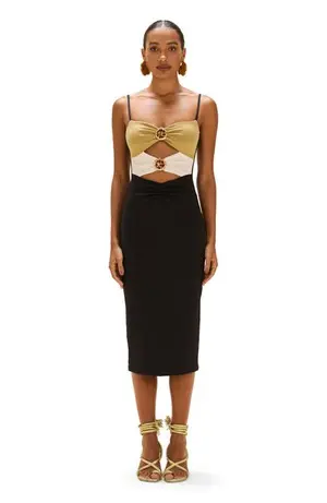 PatBO Jade Knit Cut Out Midi Dress - Black
