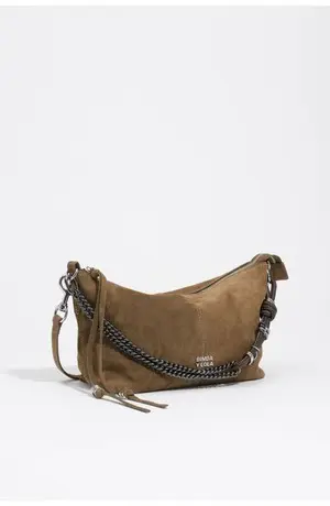 Bimba Y Lola Medium Suede Madrid Crossbody Bag Olive