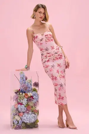 PatBO Orchid Bloom Chiffon Midi Dress - Rose