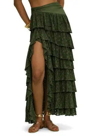 PatBO Martina Lycra Ruffle Maxi Skirt - Green