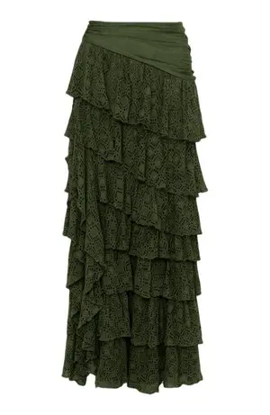PatBO Martina Lycra Ruffle Maxi Skirt - Green