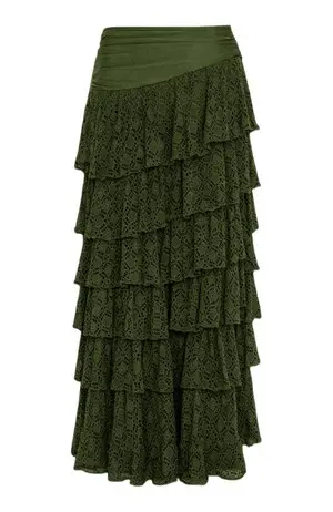 PatBO Martina Lycra Ruffle Maxi Skirt - Green