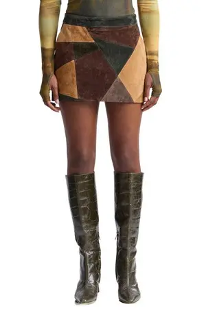 Avec Les Filles Patchwork Suede Miniskirt - Patchwork Multi