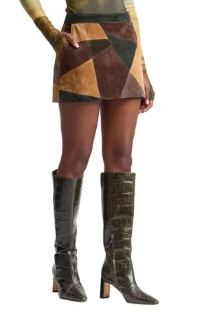 Avec Les Filles Patchwork Suede Miniskirt
