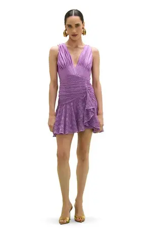 PatBO Sirena Mesh Plunge Mini Dress - Lilac