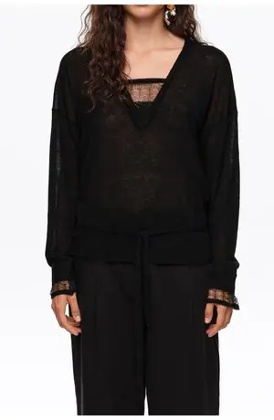 Bimba Y Lola Wool V-neck Long Sweater - Black