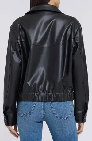 NYDJ Faux Leather Baseball Jacket