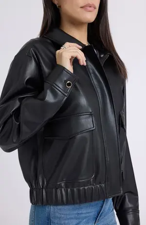 NYDJ Faux Leather Baseball Jacket