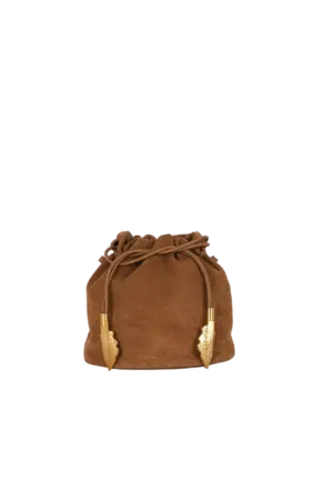 ESTHERA Suede Leather Pouch Bag - Light Brown