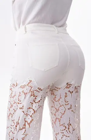 BAYEAS Crystal Embellished Lace Wide Leg Jeans - Snowfeather