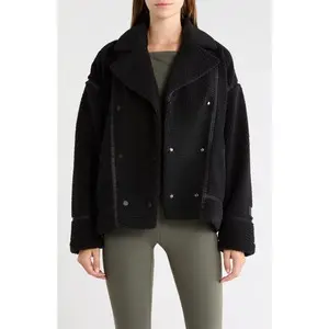 MPG Faux Shearling Biker Jacket - Black