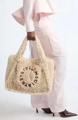 Stella McCartney Faux Shearling Tote Bag - Oat