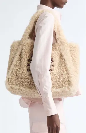 Stella McCartney Faux Shearling Tote Bag - Oat