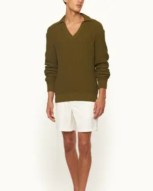 Orlebar Brown Bowmont Classic Fit Chunky Ribbed Collar Jumper - Khaki