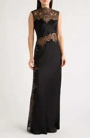 Shona Joy Jamila Lace Trim Gown - Black