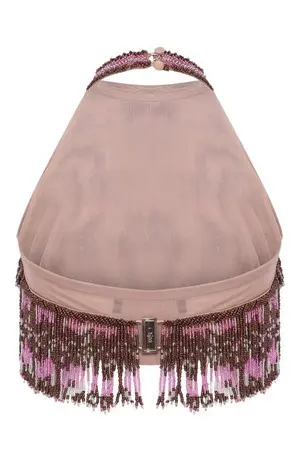 PatBO Rose Mirage Beaded Halterneck Top