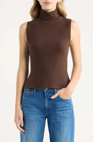 REFORMATION Colbie Turtleneck Sleeveless Knit Top - Mole