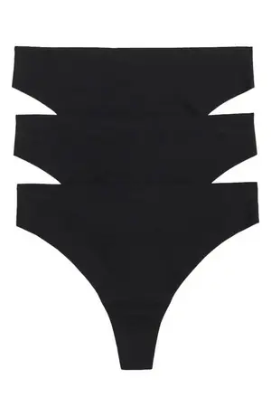 Nordstrom Invisible Edge Assorted 3-pack Thongs - Black