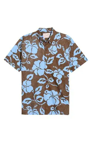 KAHALA Hi '90s Floral Short Sleeve Button-down Shirt - Coffee