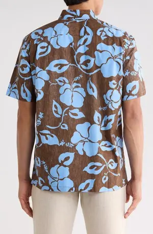 KAHALA Hi '90s Floral Short Sleeve Button-down Shirt - Coffee
