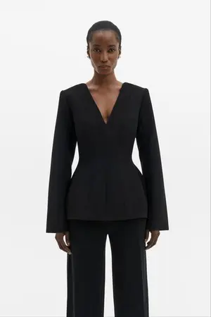 MALINA Ninni Cut-out Shoulder Peplum Top - Black