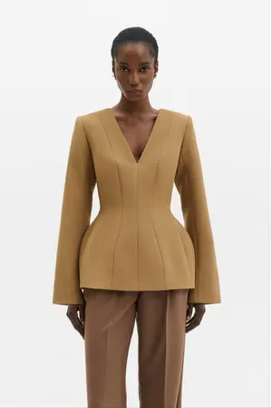 MALINA Ninni Cut-out Shoulder Hourglass Top - Camel