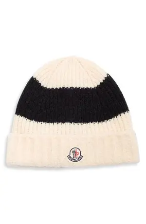 Moncler Virgin Wool Blend Beanie - White/black