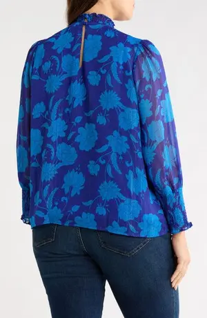 SUGARLIPS Sunnie Metallic Smocked Yoke Balloon Sleeve Top