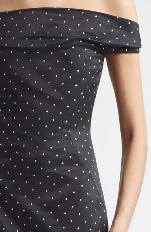 Lela Rose Polka Dot Jacquard Off The Shoulder Column Dress