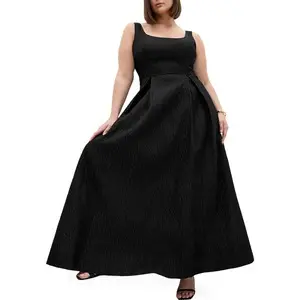 City Chic Estrella Square Neck Dress - Black
