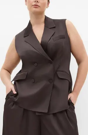 City Chic Rylie Double Breasted Vest Chocolate
