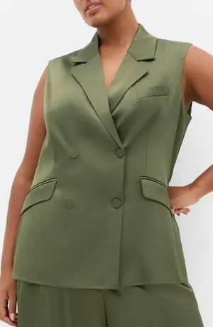 City Chic Rylie Double Breasted Vest - Olive