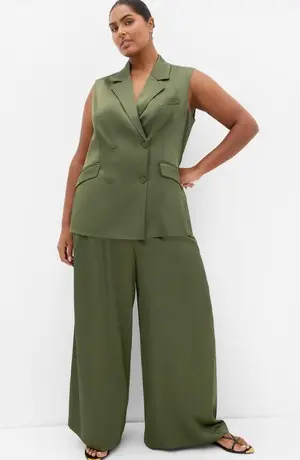 City Chic Rylie Double Breasted Vest - Olive