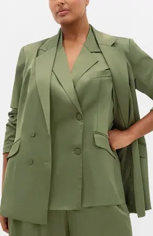 City Chic Rylie Satin Double Breasted Blazer Olive