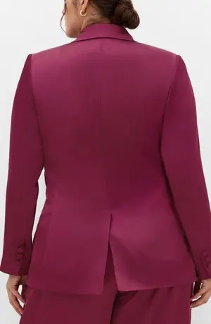 City Chic Rylie Satin Double Breasted Blazer - Pomegranate