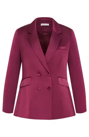 City Chic Rylie Satin Double Breasted Blazer - Pomegranate
