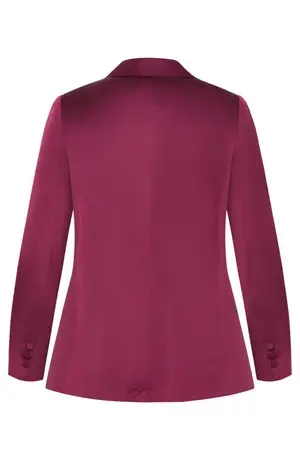 City Chic Rylie Satin Double Breasted Blazer - Pomegranate
