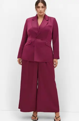 City Chic Rylie Satin Double Breasted Blazer - Pomegranate