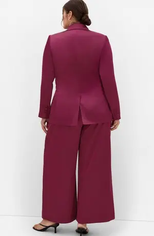 City Chic Rylie Satin Double Breasted Blazer - Pomegranate