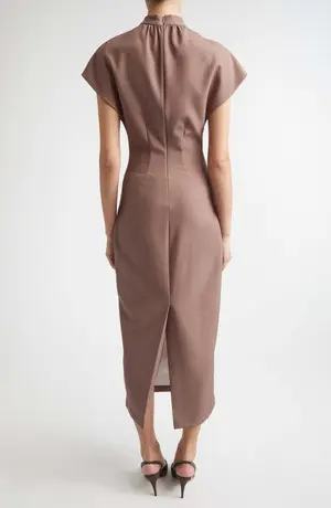 Lela Rose Stella Floral Crepe Midi Dress - Clay