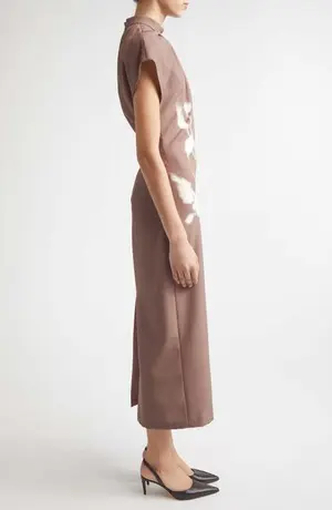 Lela Rose Stella Floral Crepe Midi Dress - Clay